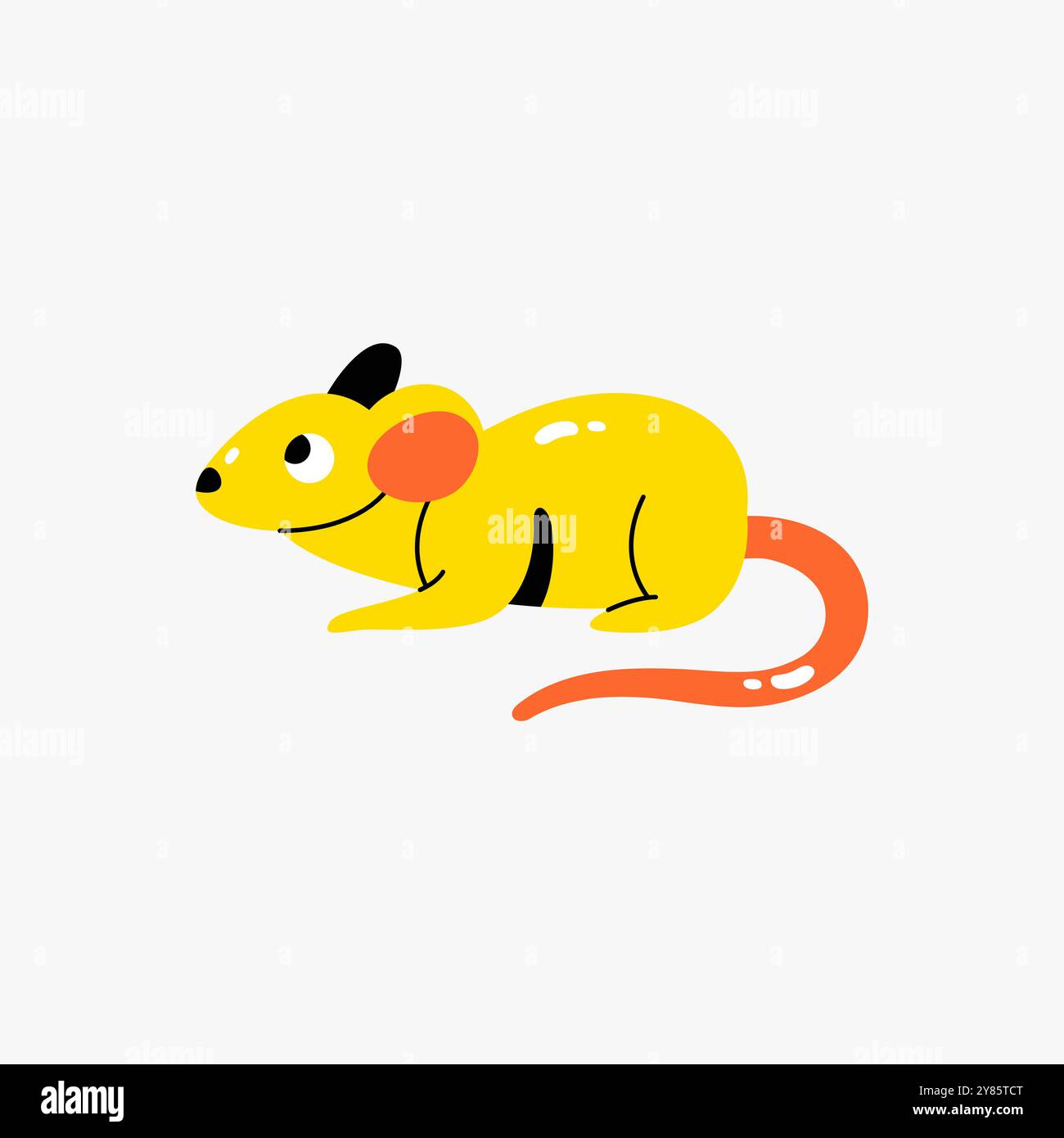 Yellow mouse in flat vector illustration symbolizing small pets ...