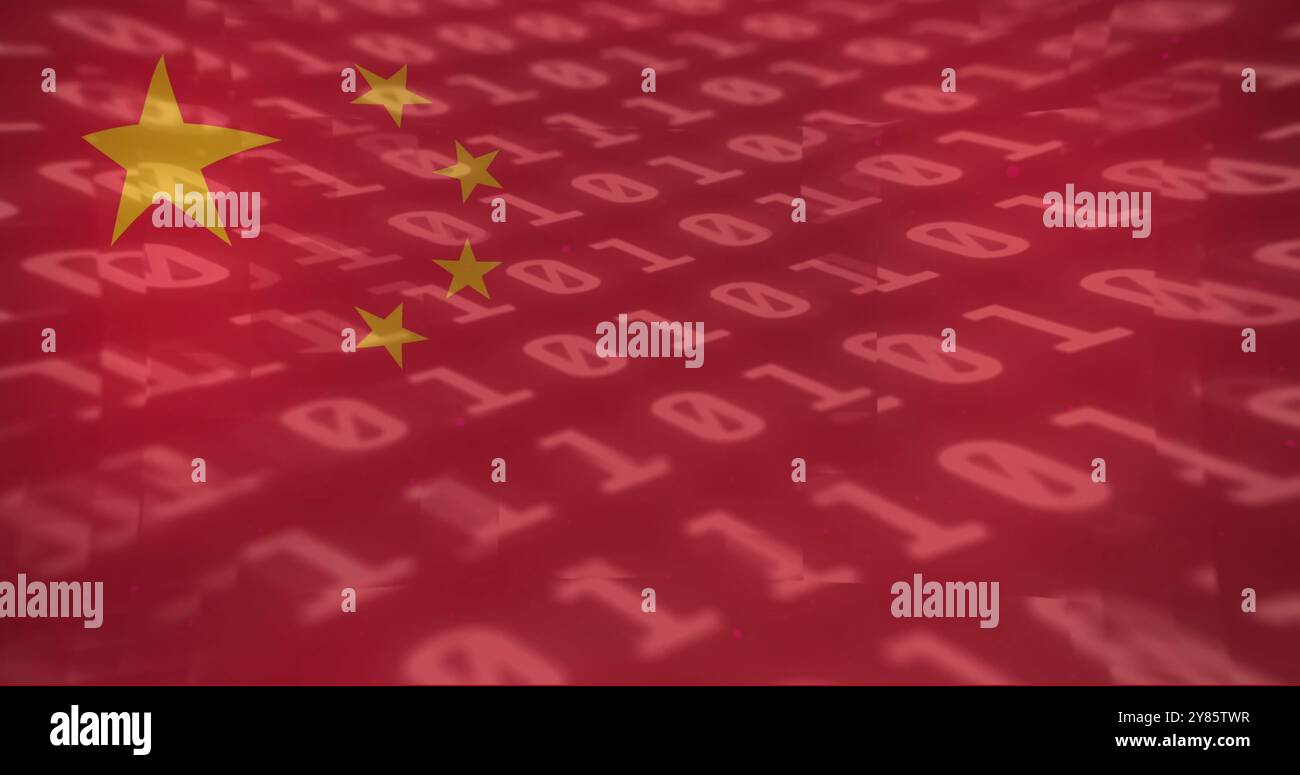 Image of flag of china and binary coding data processing Stock Photo ...