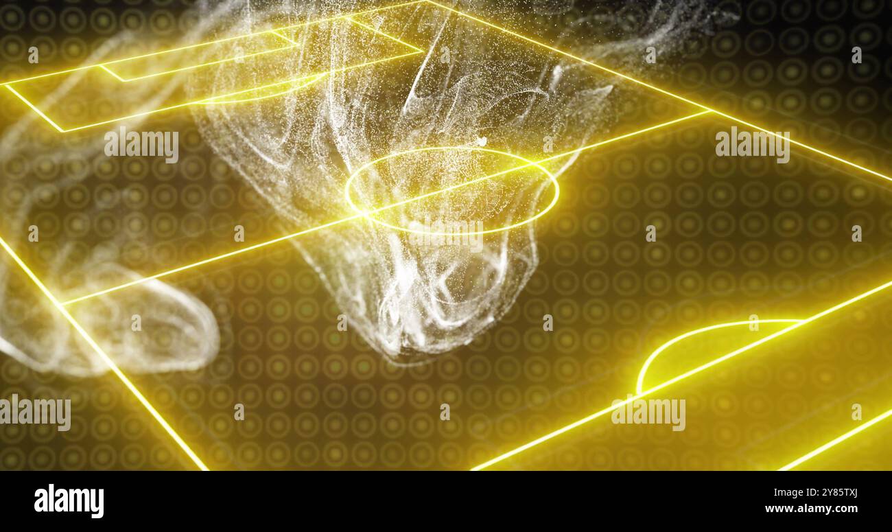 Abstract yellow lines and shapes over soccer field image Stock Photo ...