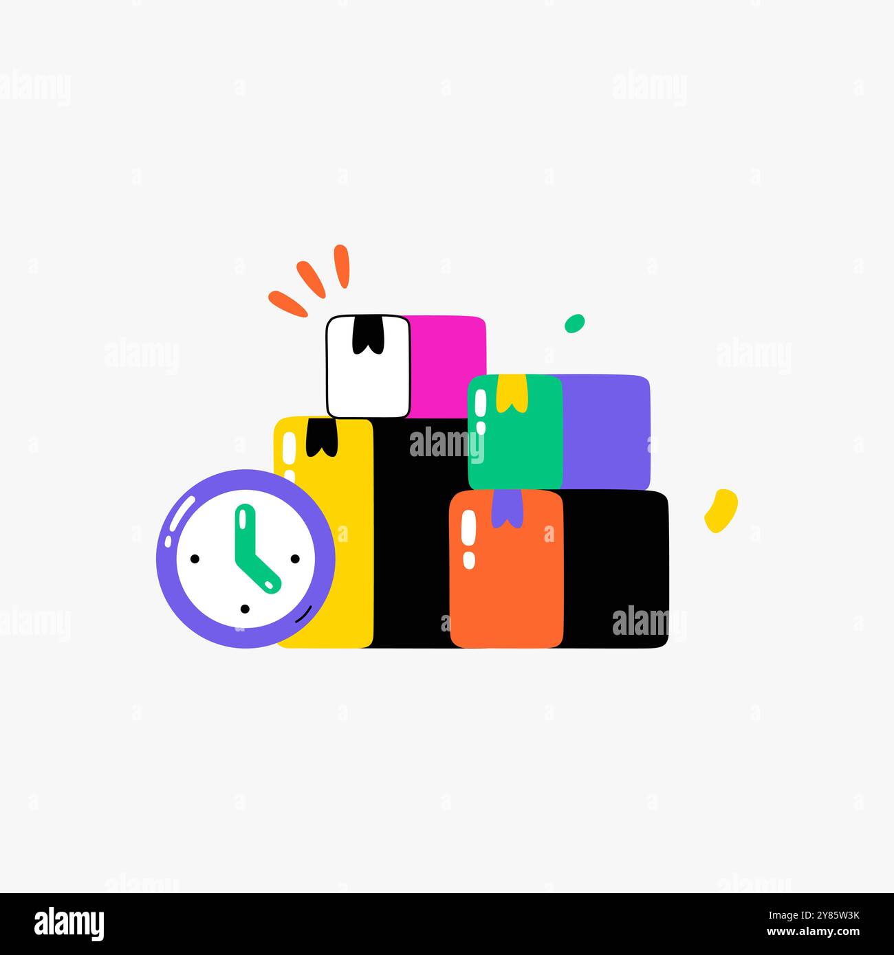Stacked packages with clock in flat vector illustration symbolizing ...