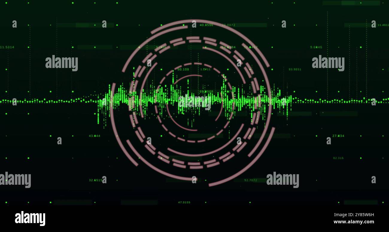 Image of data processing and diagrams over scope scanning on black background Stock Photo - Alamy
