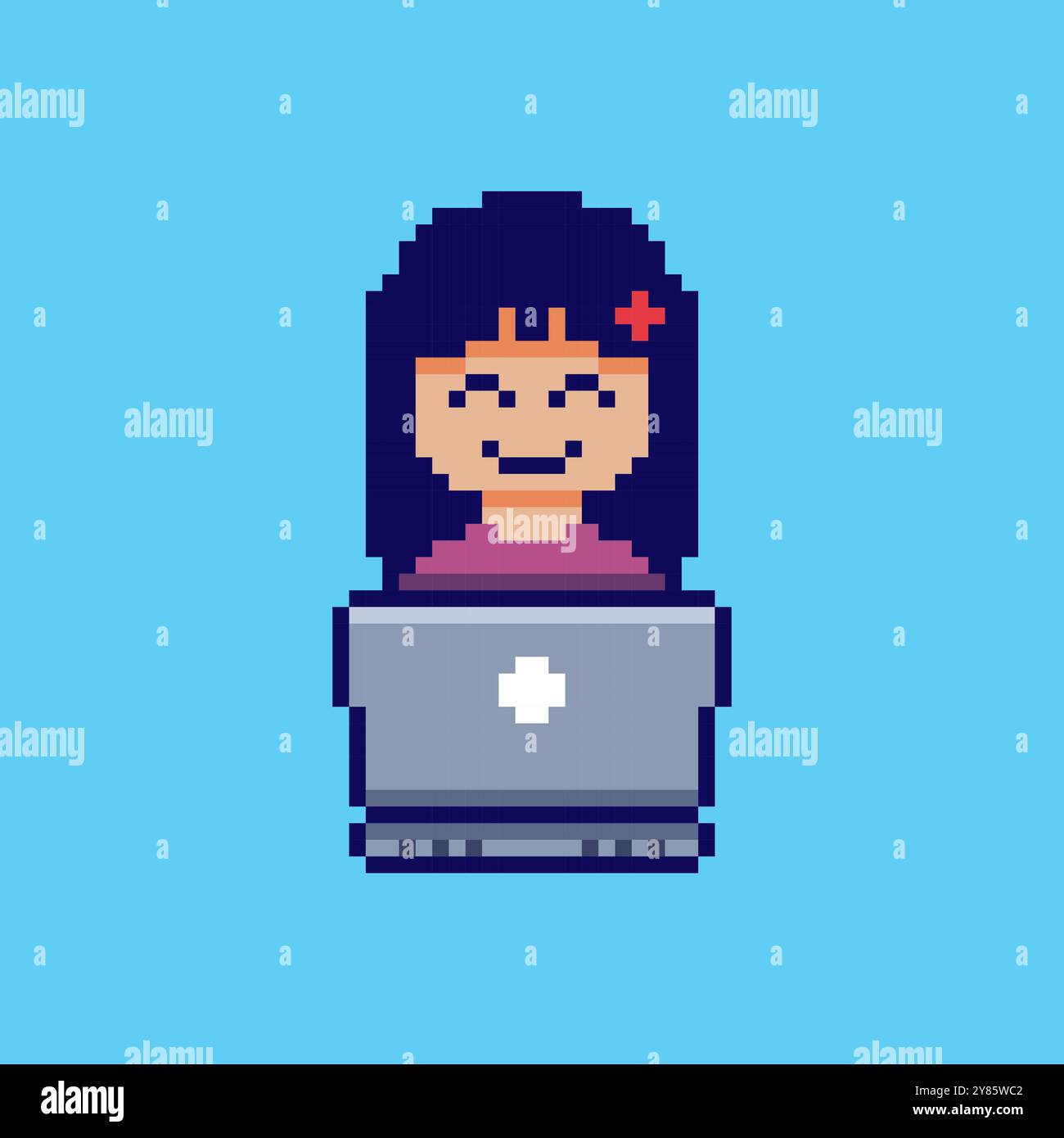 Pixel art woman working with a laptop game asset design Stock Vector ...