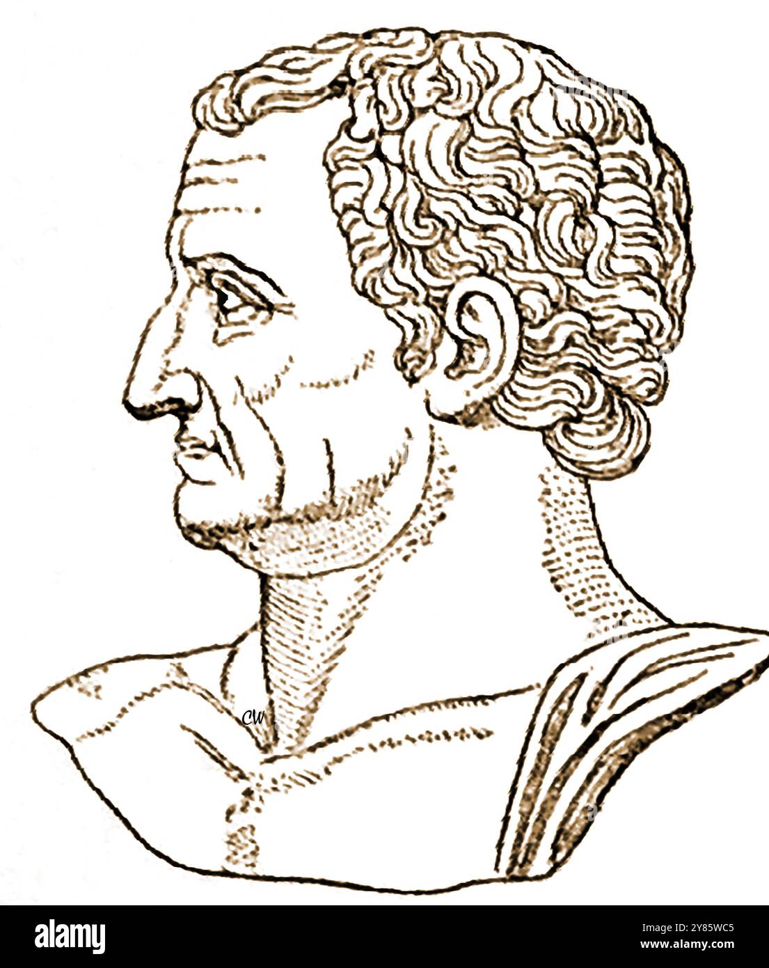 An old portrait of the Roman Emperor, Nerva (32-98). He was born Marcus ...