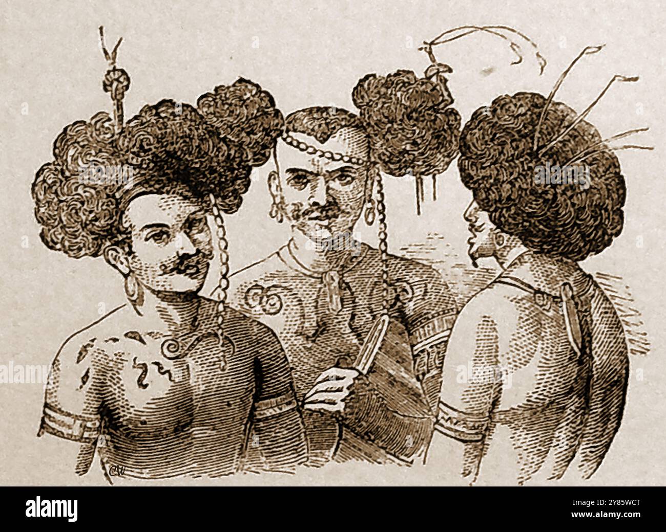 A 19th century image of native tribesmen from New Guinea -Wanpela piksa ...
