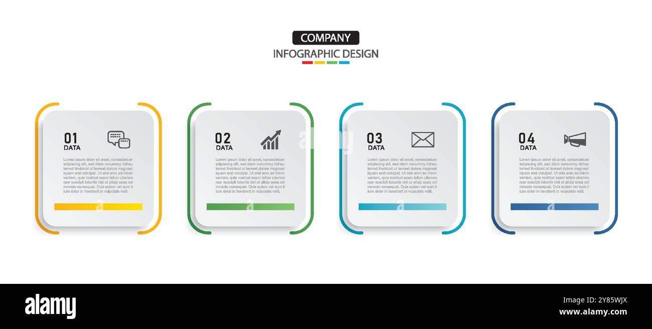 4 data infographics square layout paper template. Illustration business ...