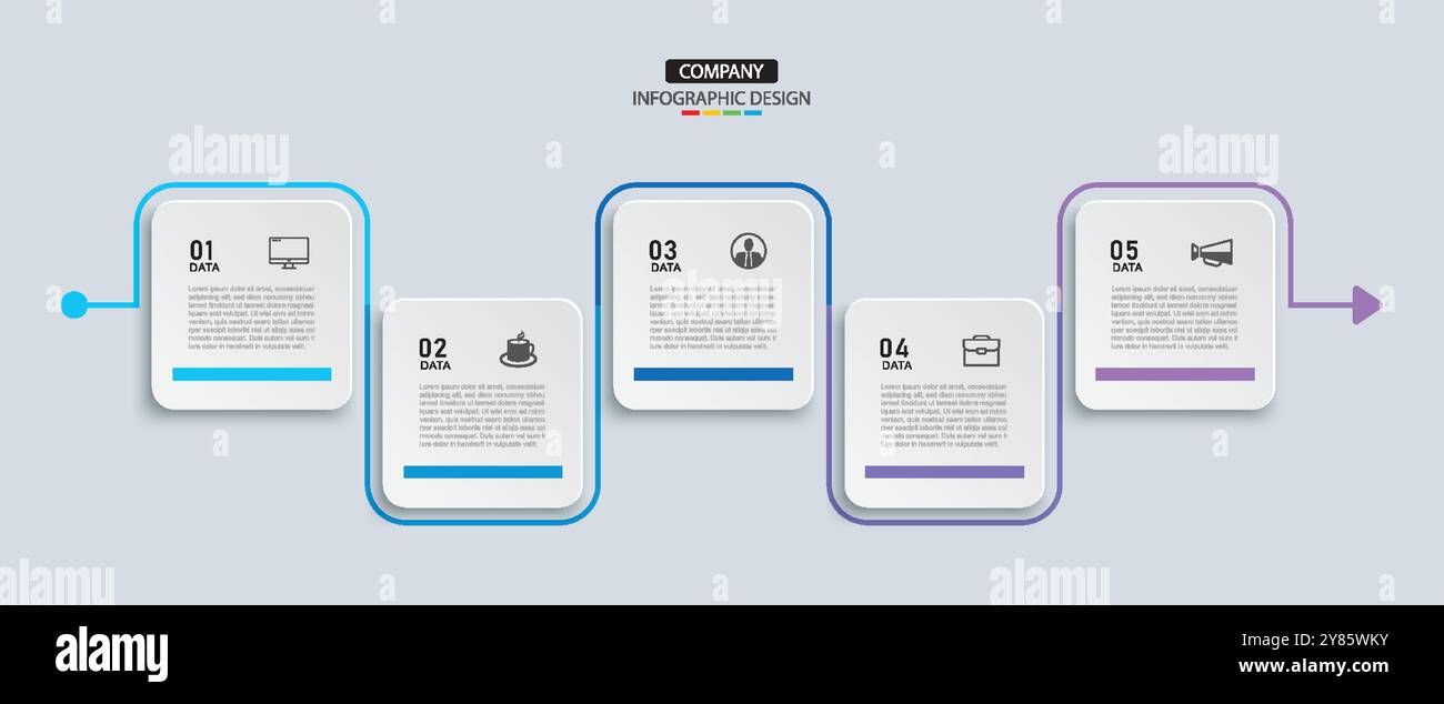 5 data infographics square layout paper template. Illustration business ...