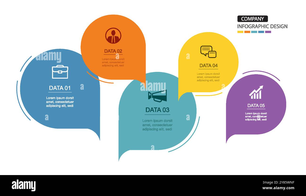 Infographics speech bubbles timeline with 5 number data template ...