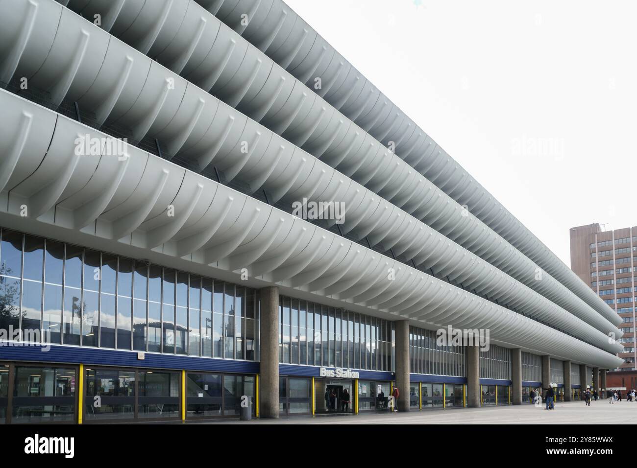 Curved carpark balconies of Preston Bus Station, Lancashire, England ...
