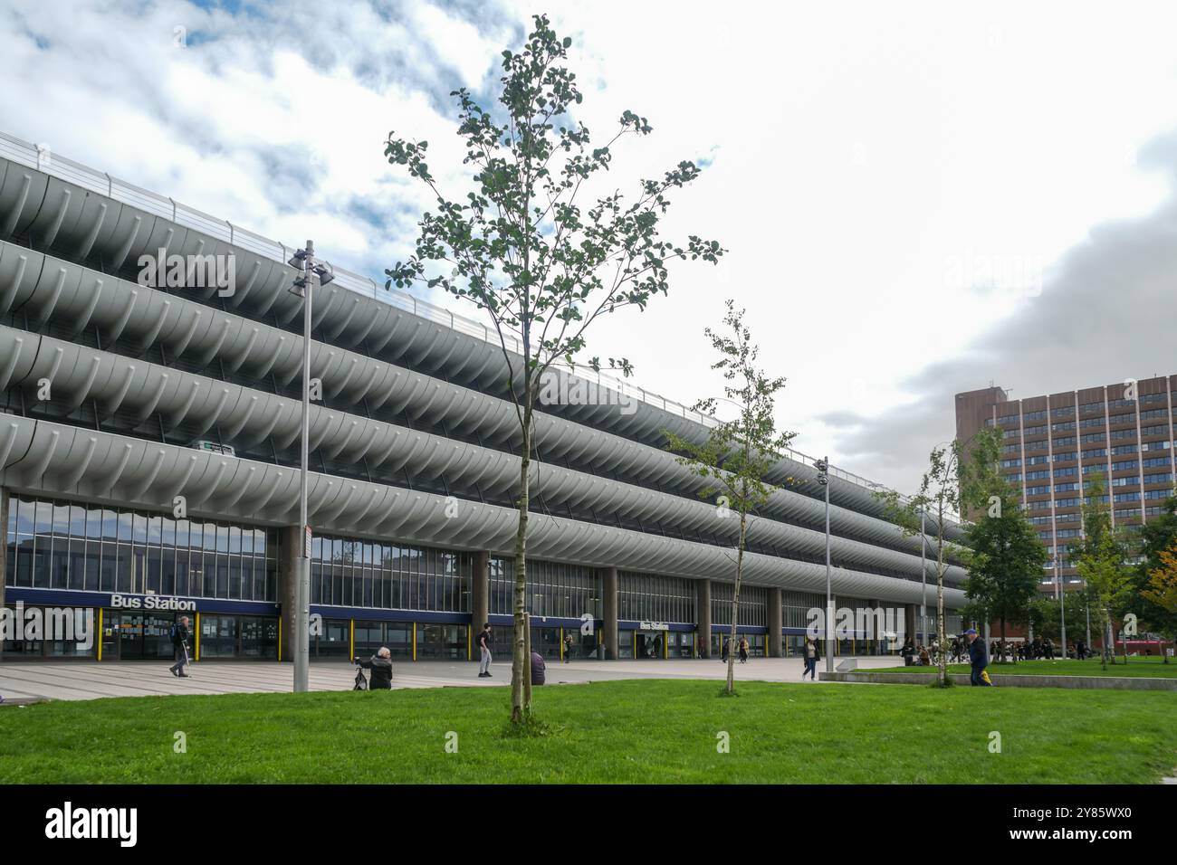 Curved carpark balconies of Preston Bus Station, Lancashire, England ...