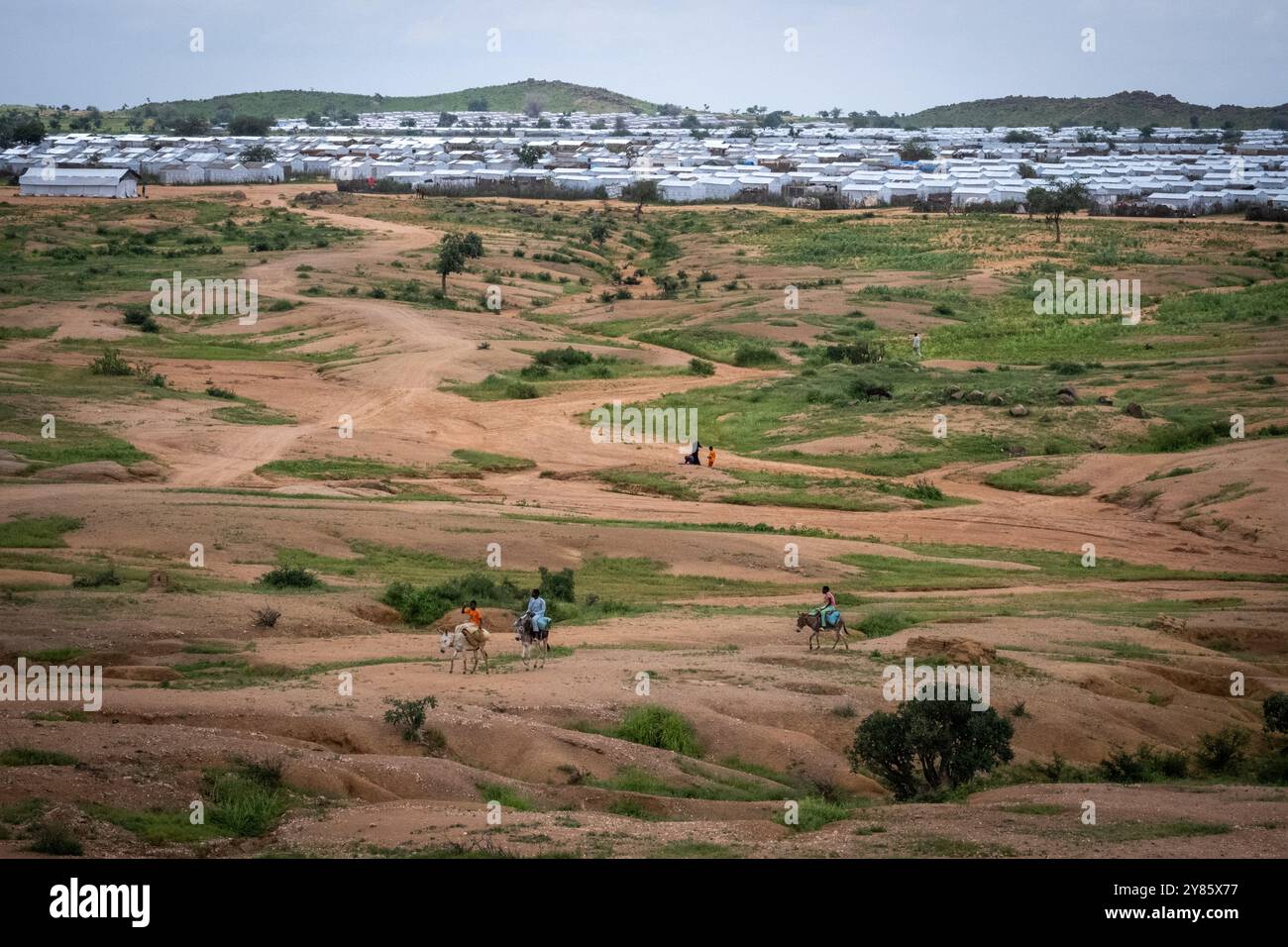 General view of the landscape of the Farchana camp with donkey in the ...