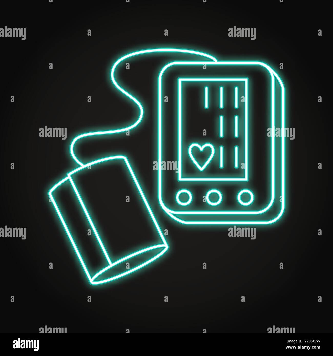Blood pressure monitor neon icon. Tonometer symbol. Digital medical ...