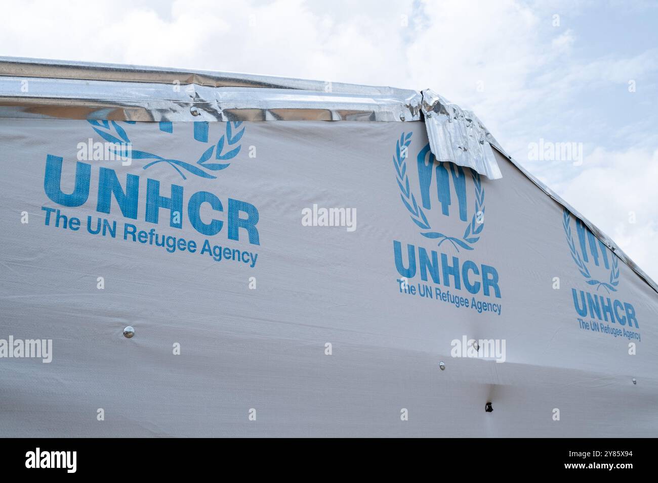 Housing with the logo of the United Nations High Commissioner for ...