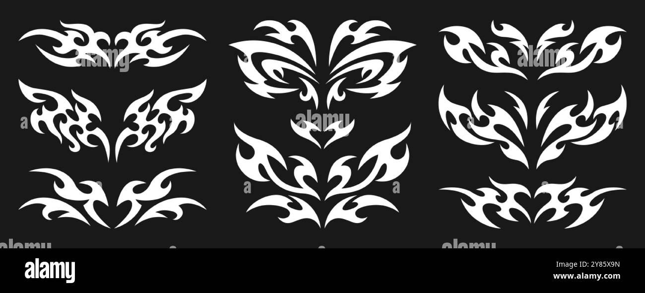 Neo tribal y2k tattoo set. Neotribal divider, symmetrical abstract ...