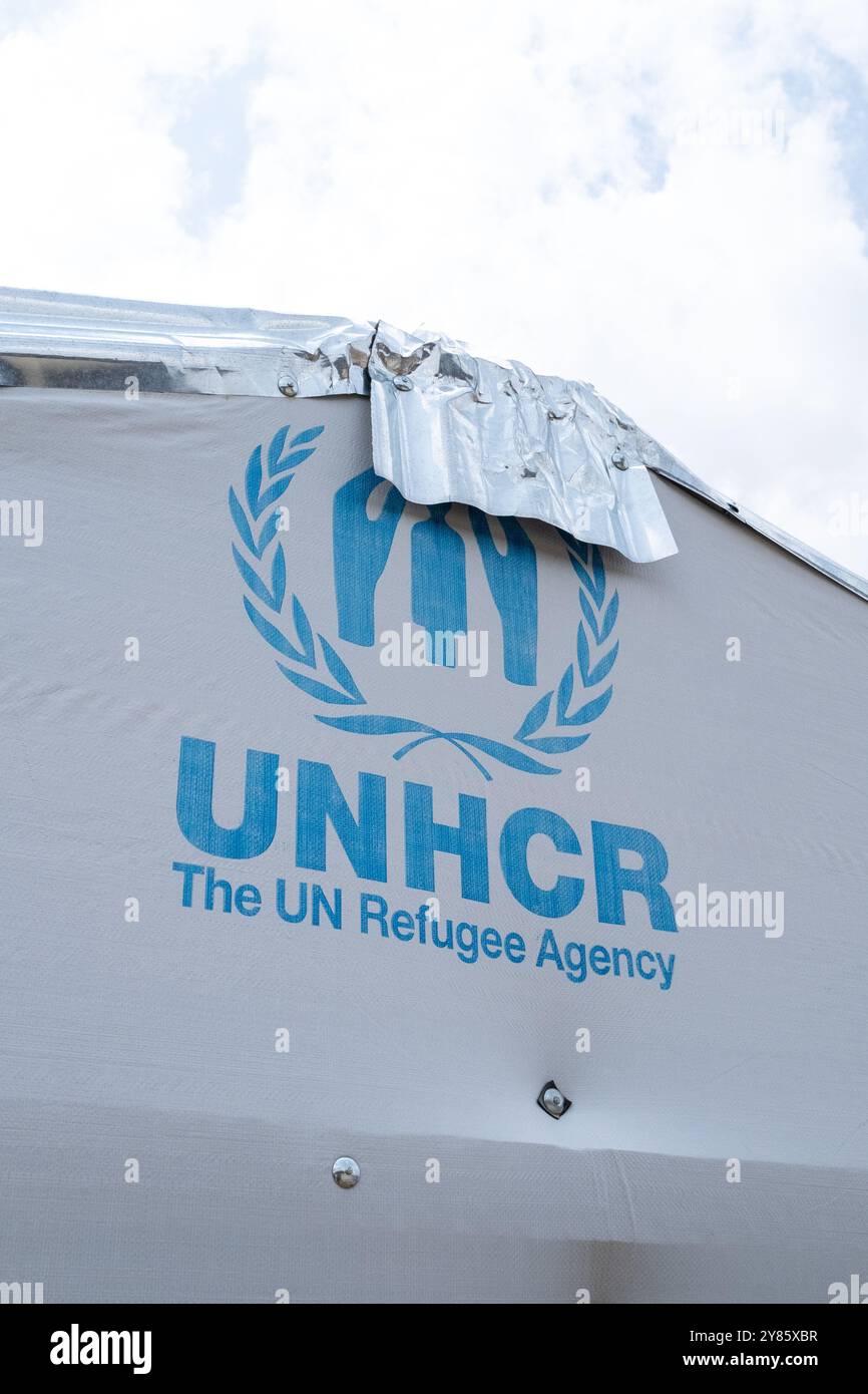 Housing with the logo of the United Nations High Commissioner for ...