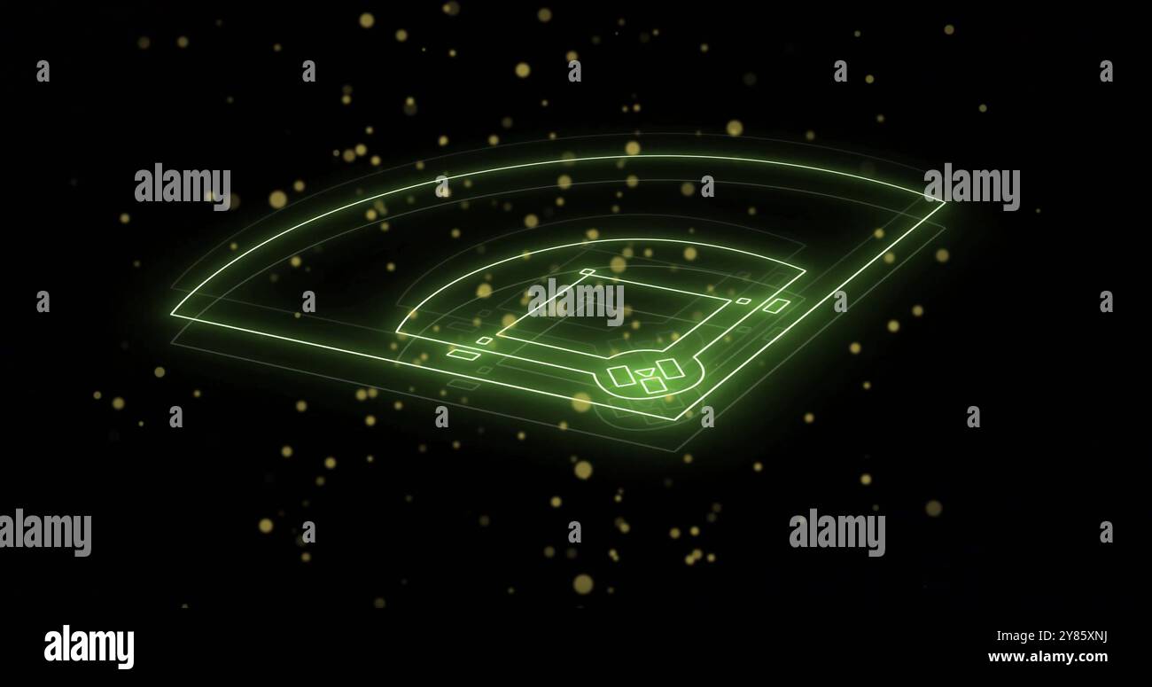 Baseball field image with glowing green lines and floating particles ...