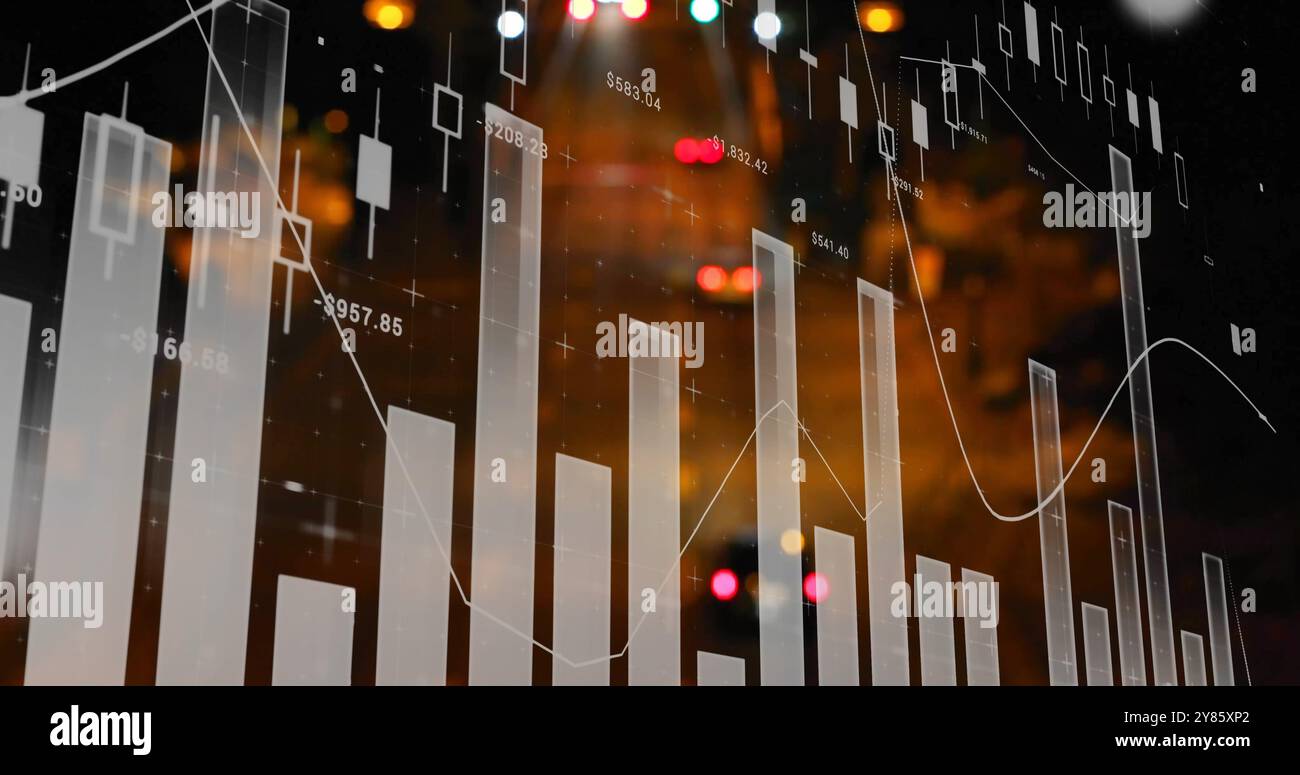 Financial data chart image over blurred lights background Stock Photo ...