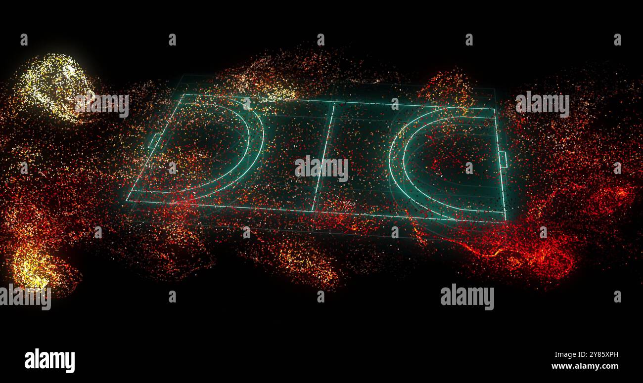 Digital basketball court with glowing lines and particles image Stock ...