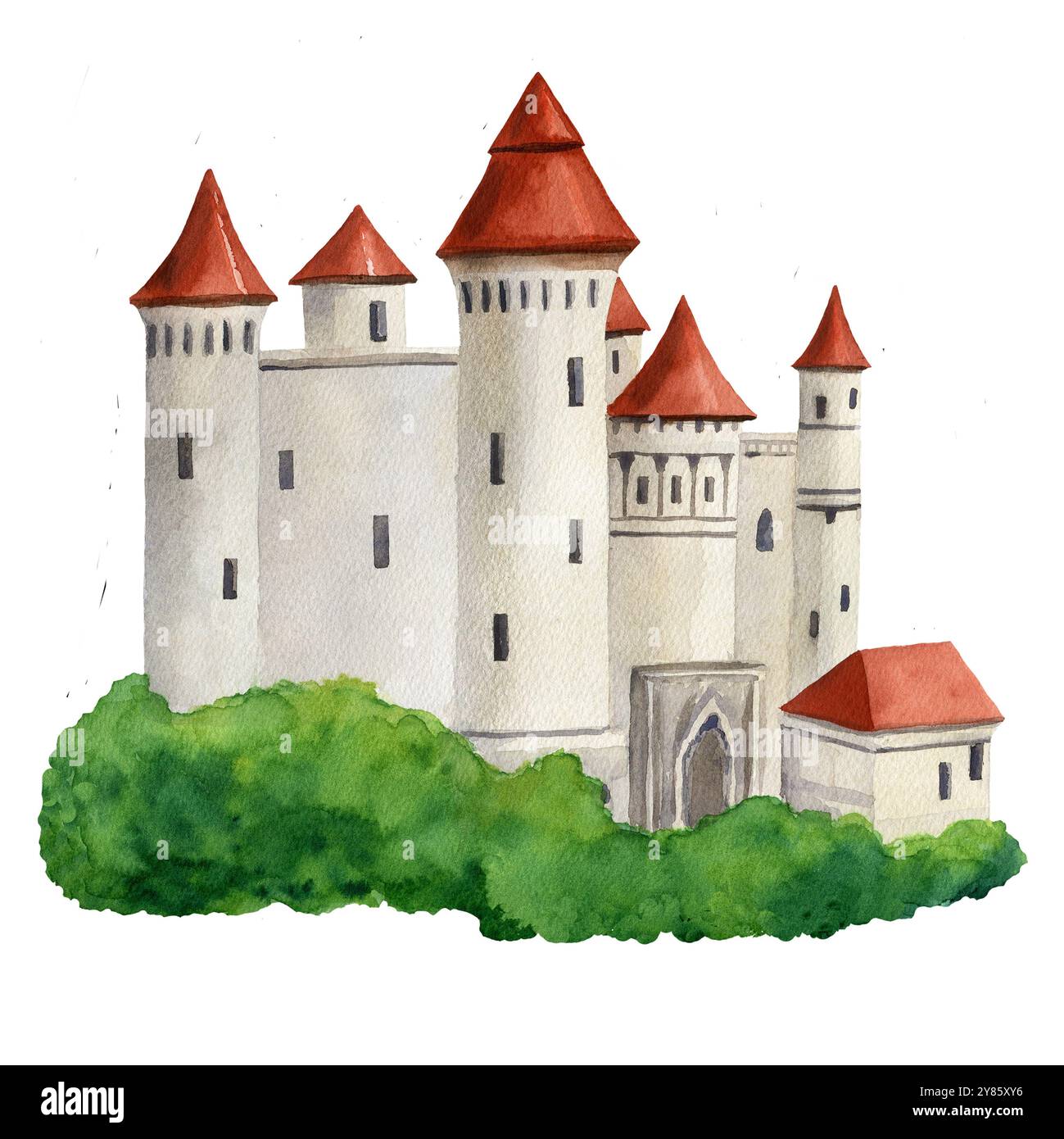Fairy tale castle illustration isolated on white background. Watercolor ...