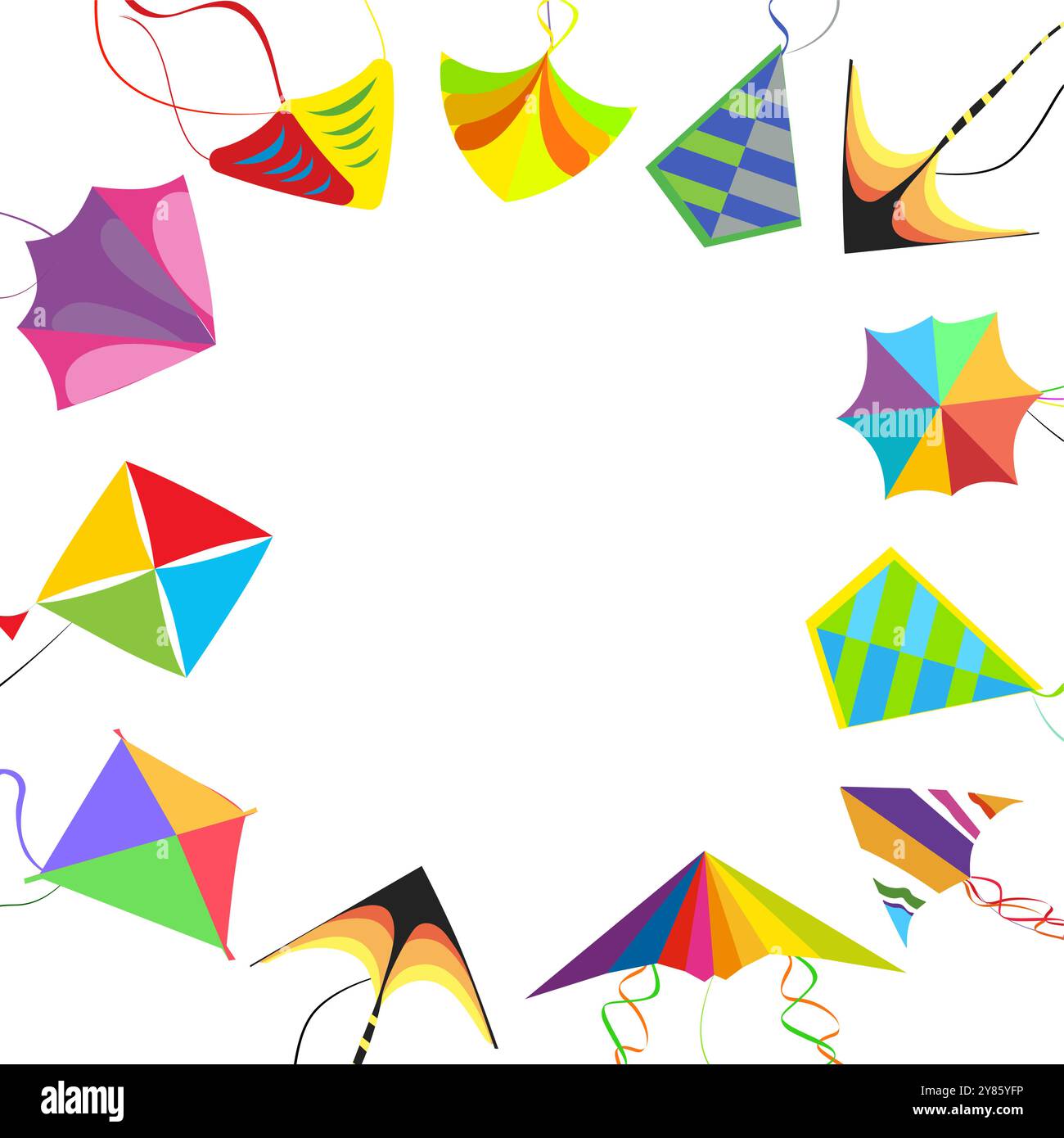 Template banner with colored flying kites for kids holiday or book ...