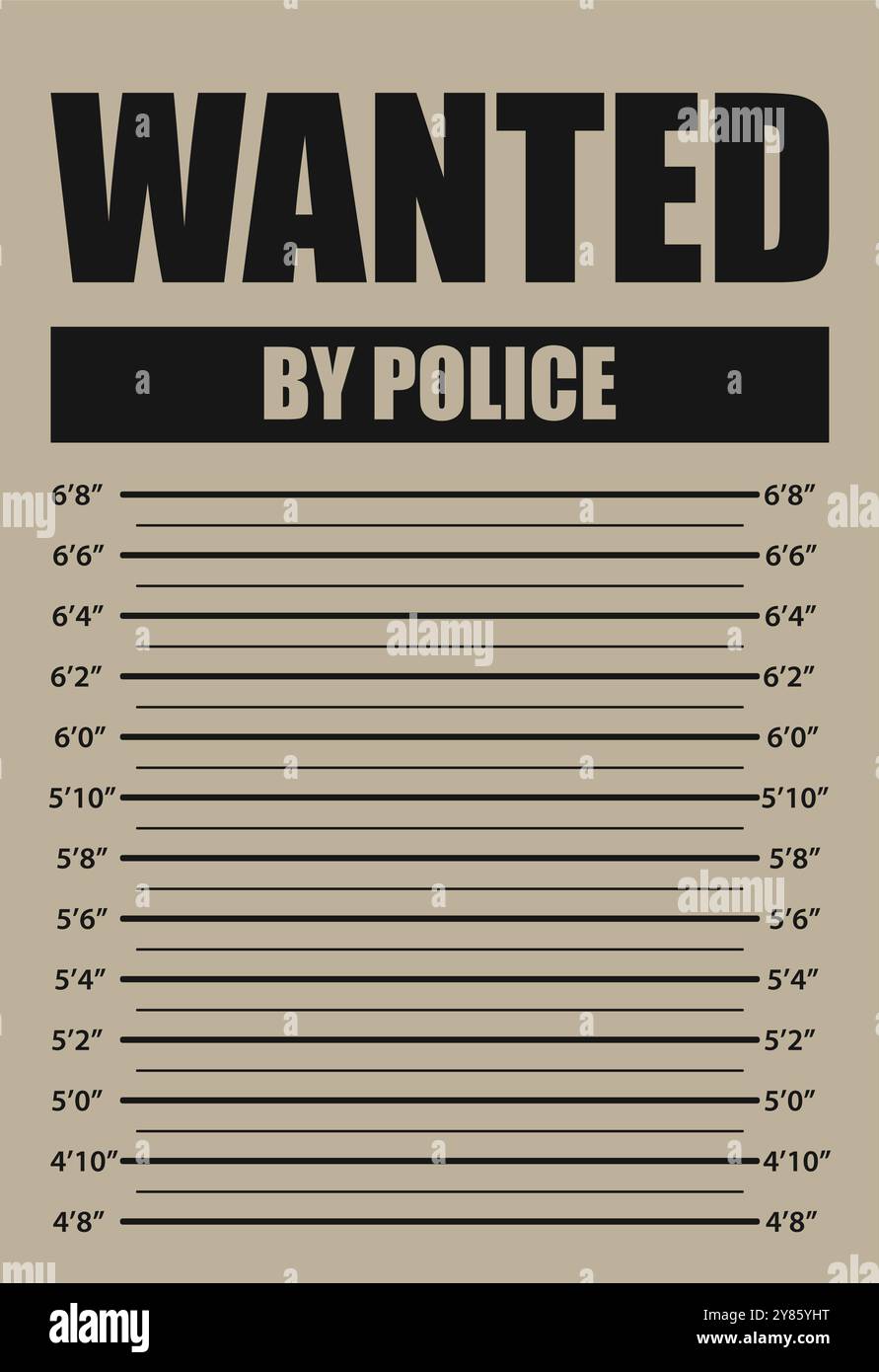 Wanted by police, banner with mugshot template scale inch, vector of ...