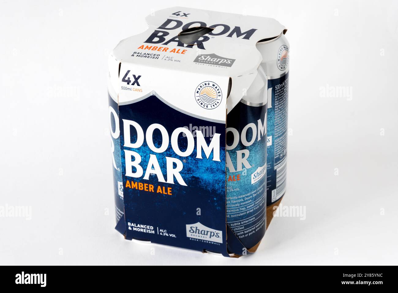 A 4-pack of tins of Sharps Doom Bar amber ale Stock Photo - Alamy