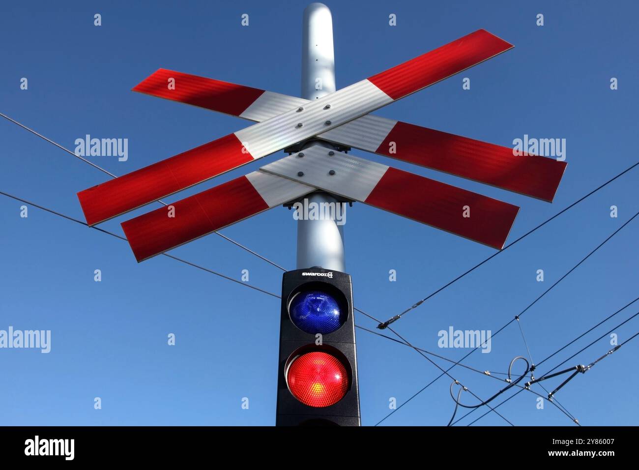 Tram crossing warning sign and signals, Bergen, Norway Stock Photo - Alamy