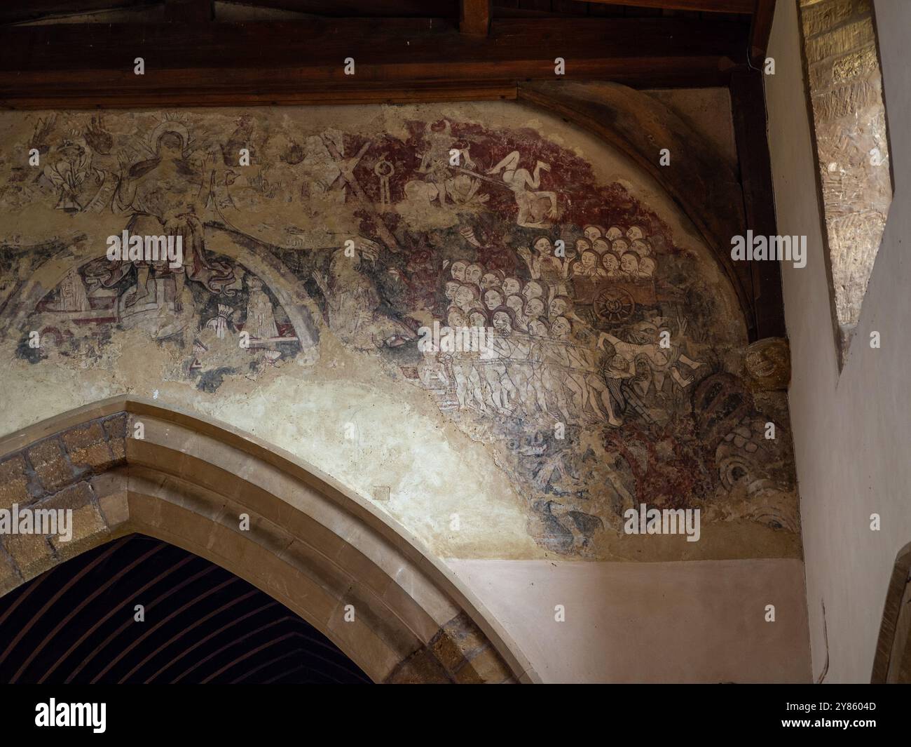 Medieval doom painting over the chancel arch, church of All Saints ...