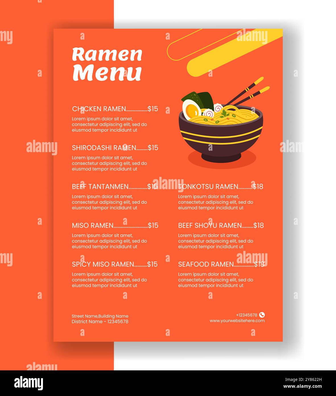 Ramen Japanese Food Menu Flat Cartoon Hand Drawn Templates Background ...