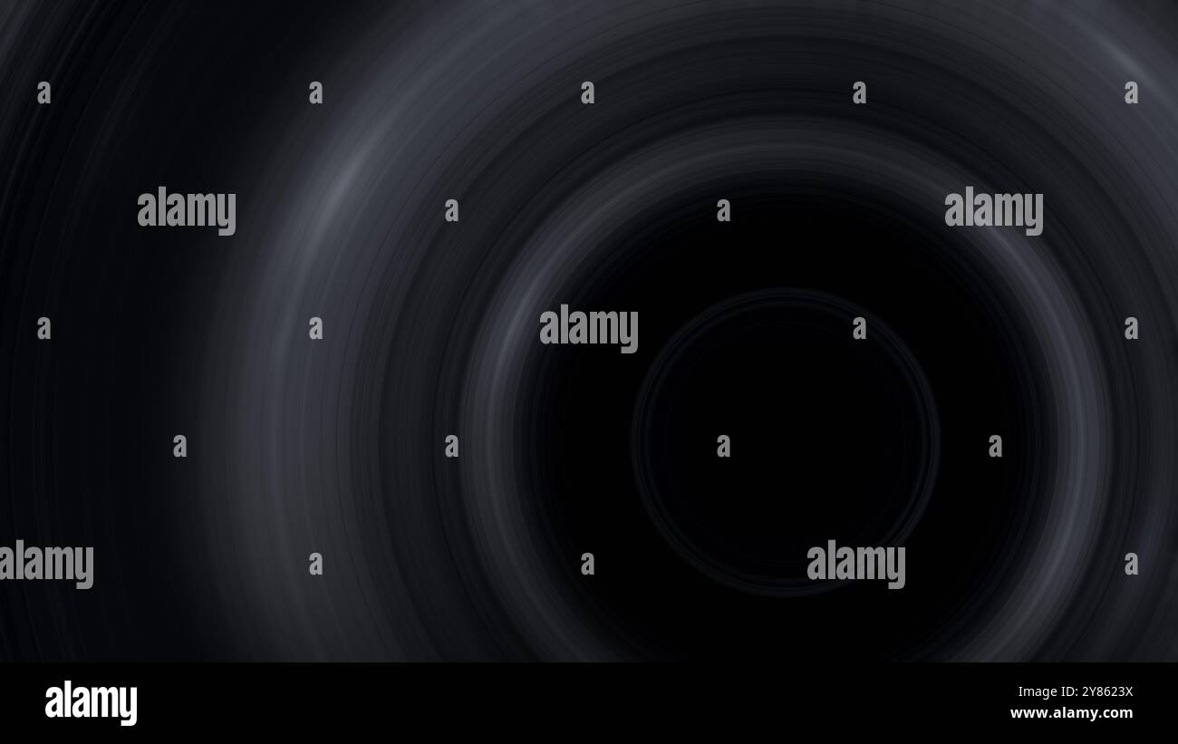 Pattern of gray concentric radial circles on black background. Abstract ...