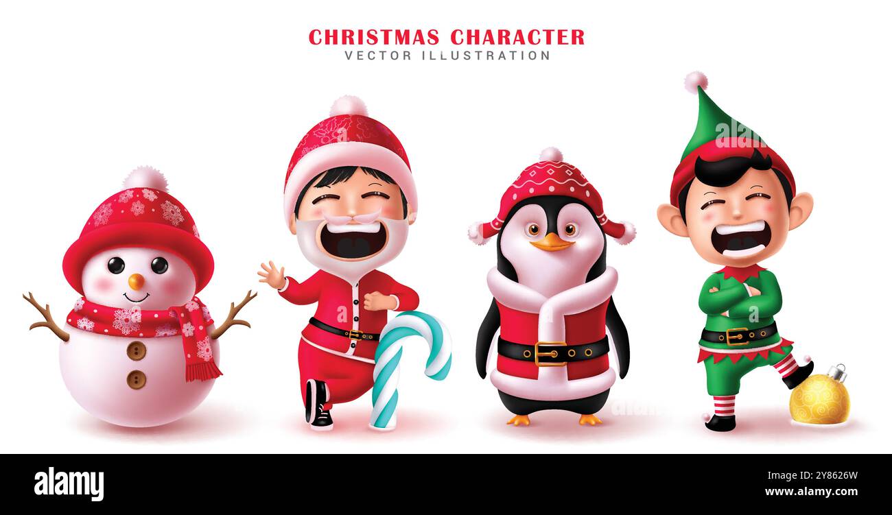 Christmas characters vector set design . Santa claus, snowman, penguin ...