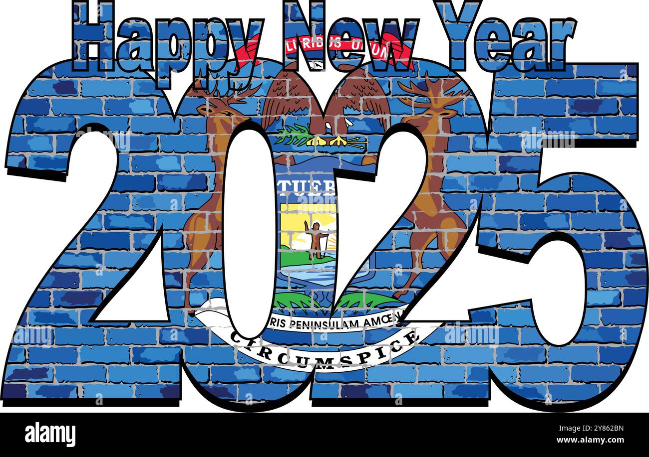 Happy New Year 2025 with Michigan flag inside - Illustration, 2025 ...