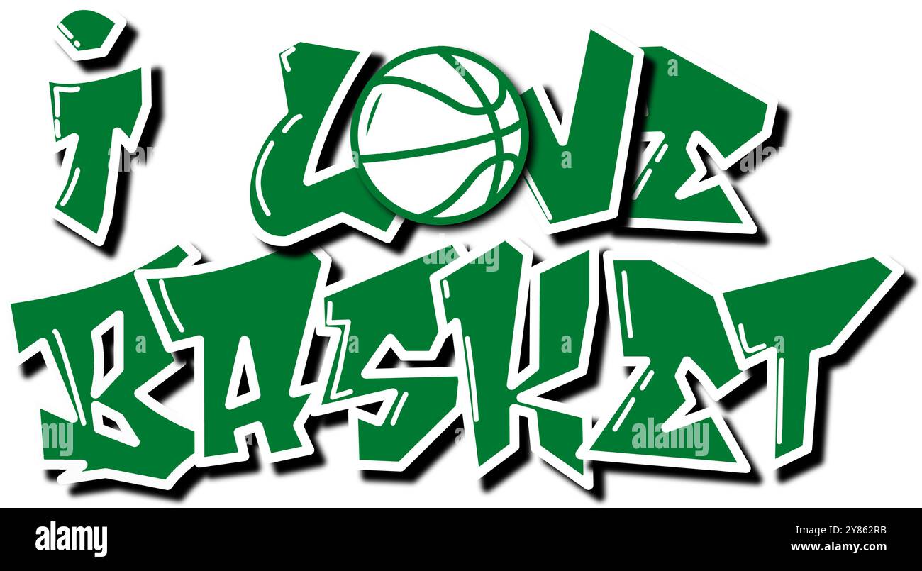 I Love Basket - Green and white with ball basketball, sport vector ...