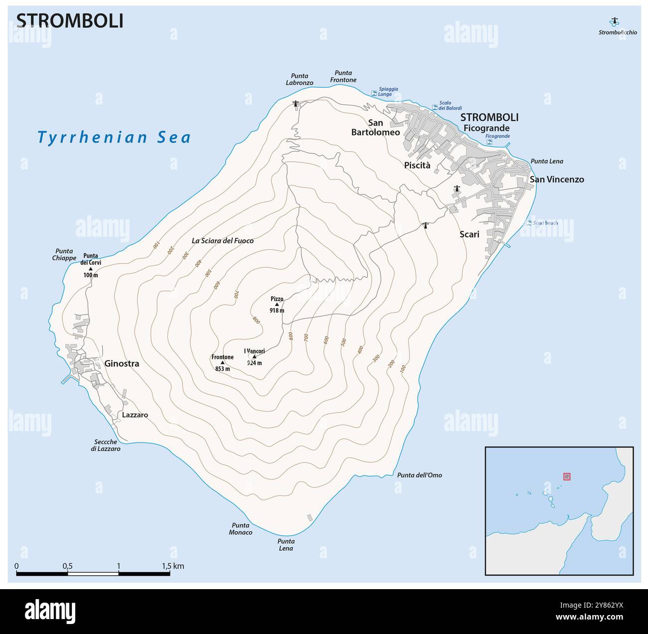 Map of the Italian Mediterranean island of Stromboli Stock Photo - Alamy