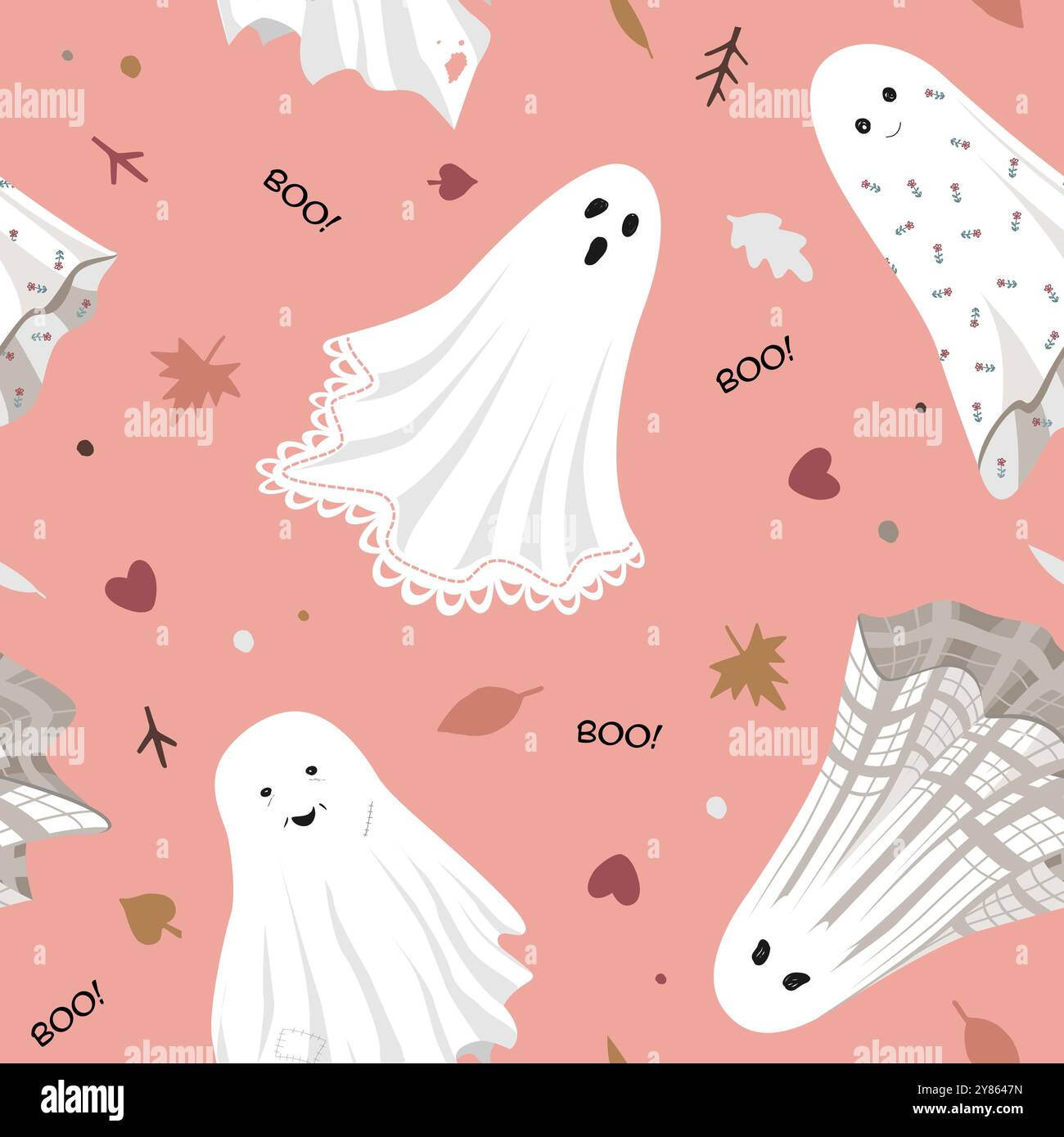 Cute ghost boo holiday character seamless pattern. Vector Halloween ...
