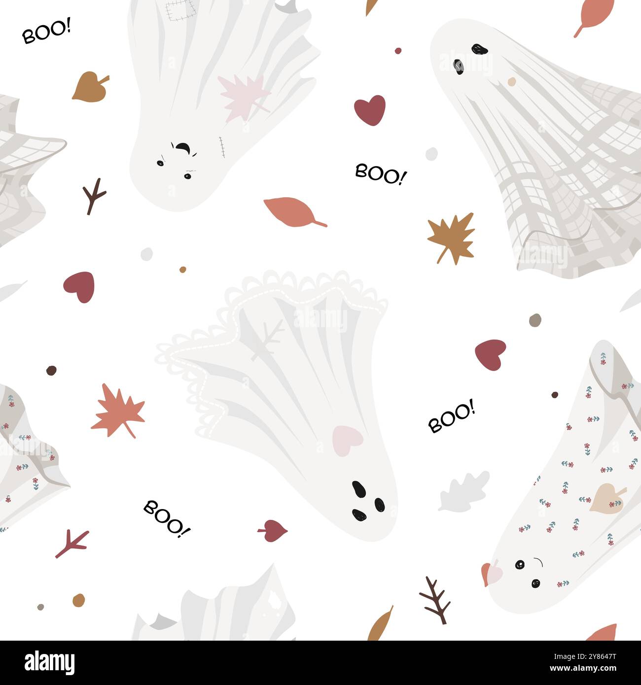 Cute ghost boo holiday character seamless pattern. Vector Halloween ...