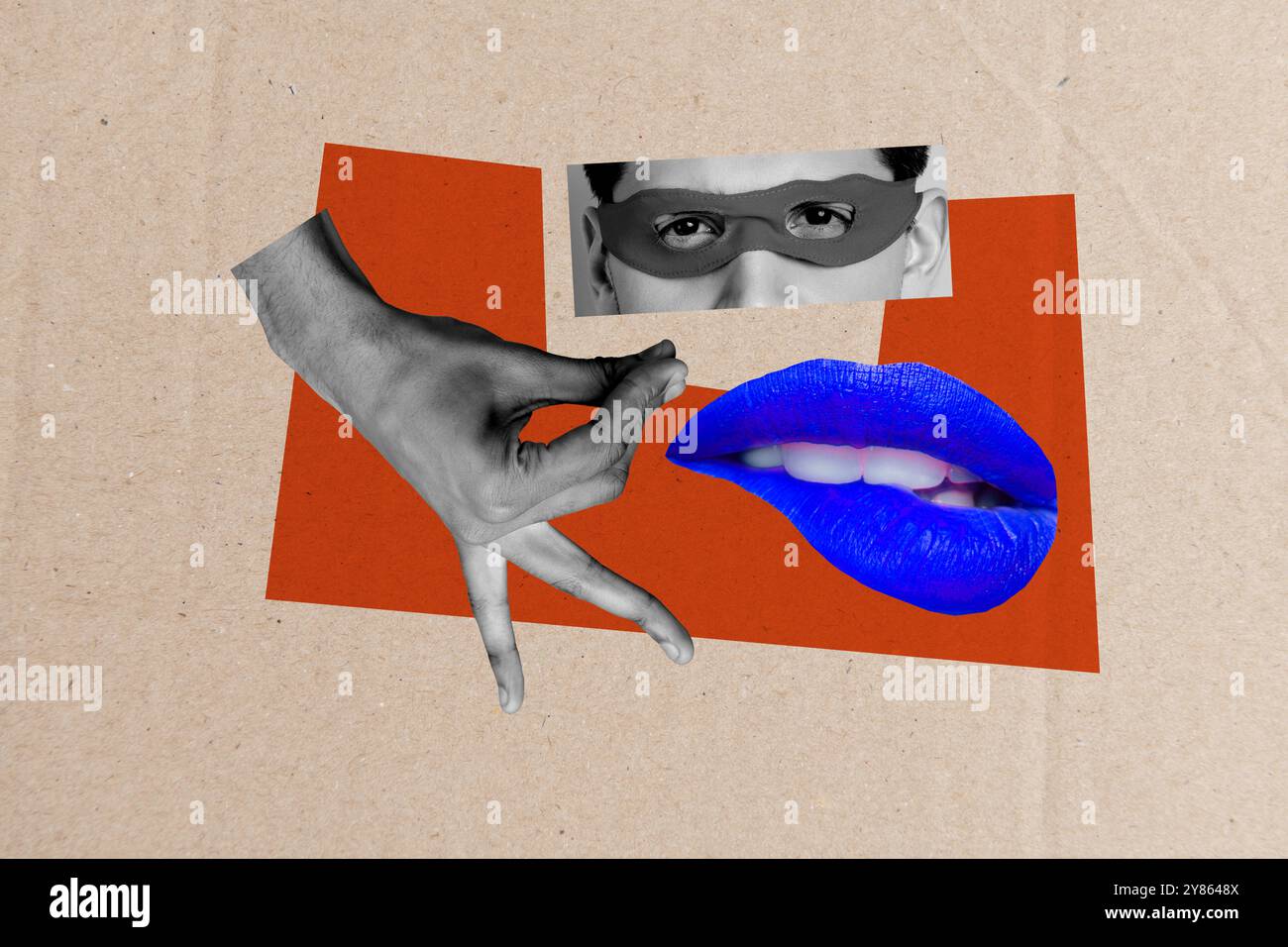 Composite artwork collage image picture of arm fingers teeth bite lips ...