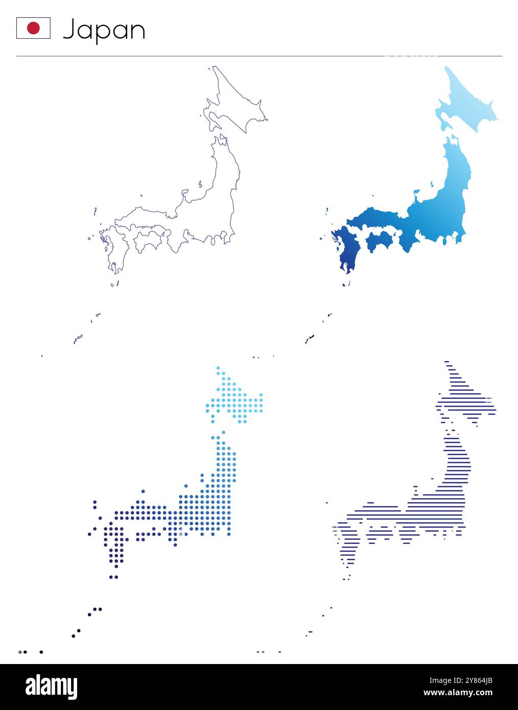Japan - outline, gradient, dotted and lines geometrical country shape ...
