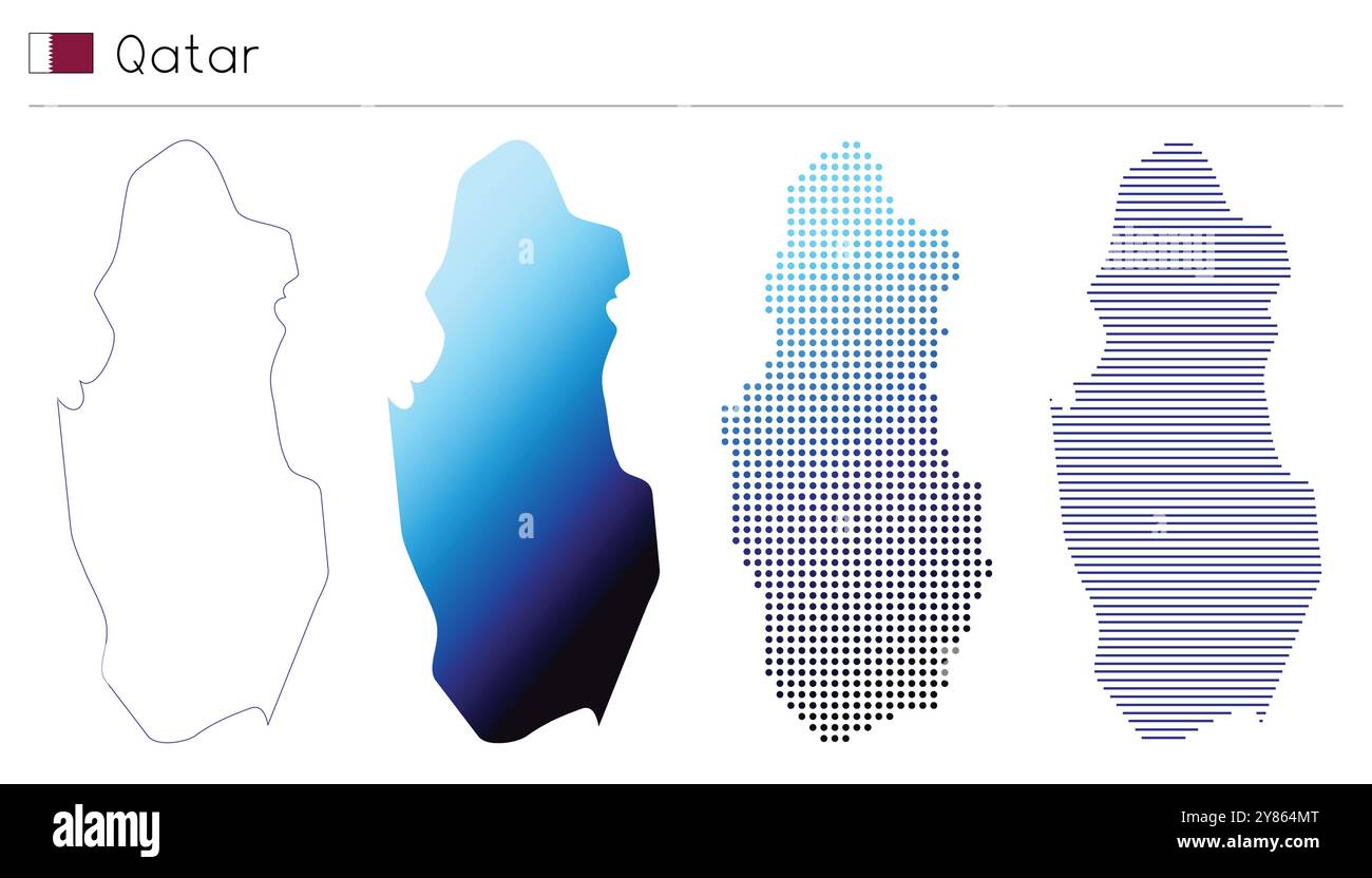 Qatar - outline, gradient, dotted and lines geometrical country shape ...