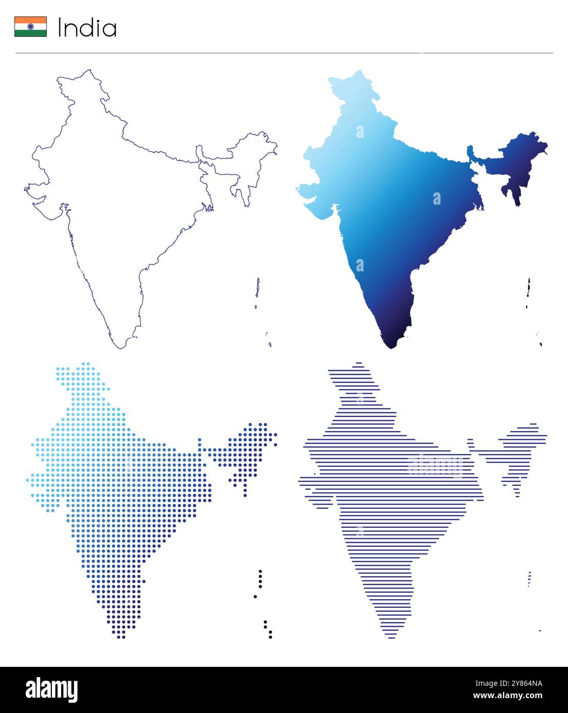 India - outline, gradient, dotted and lines geometrical country shape ...