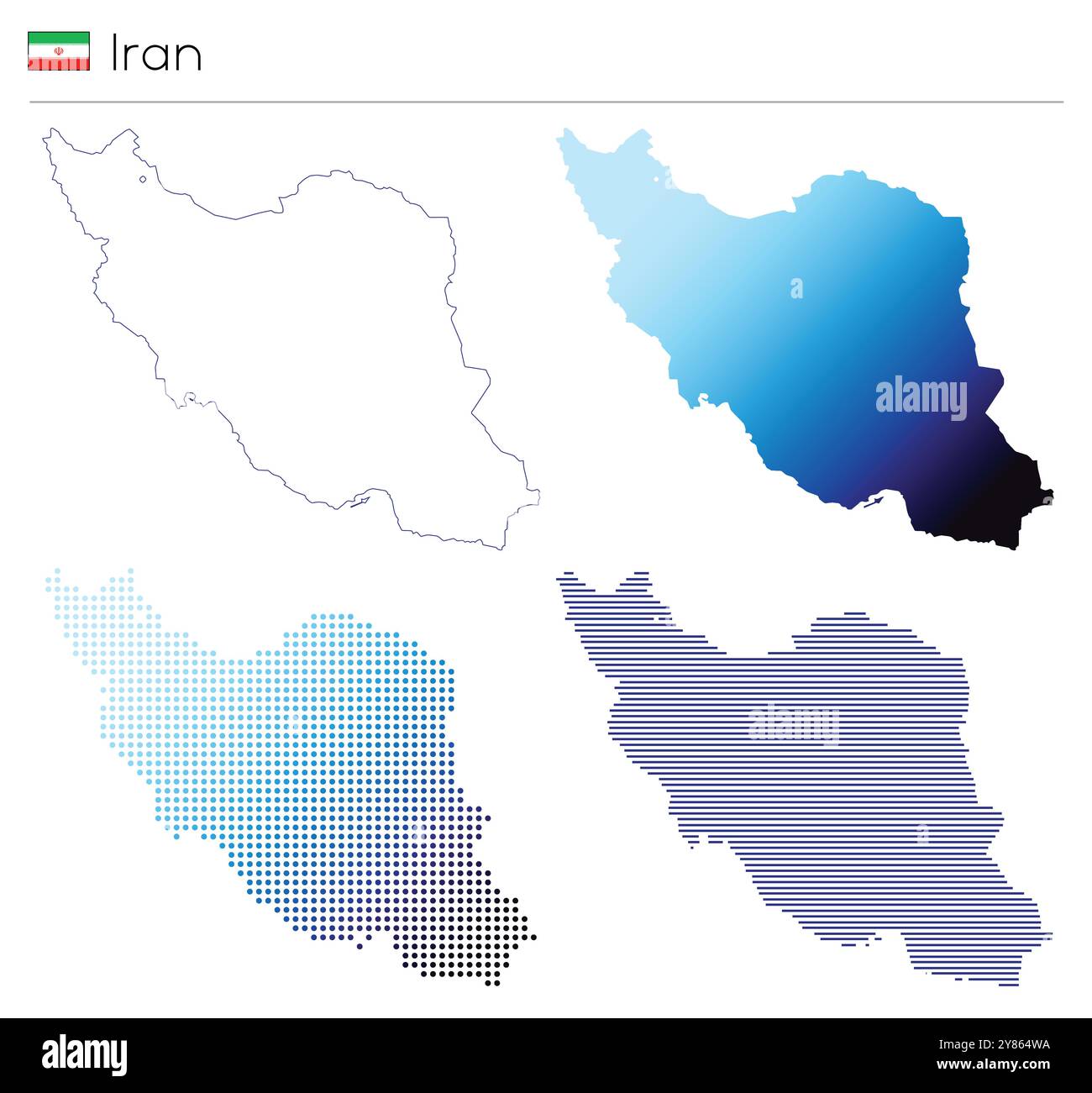 Iran - outline, gradient, dotted and lines geometrical country shape ...