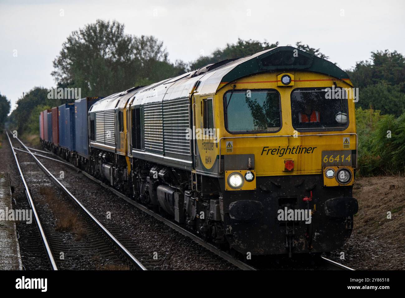 Freight train on the branch line from the port of Felixstowe to Ipswich ...