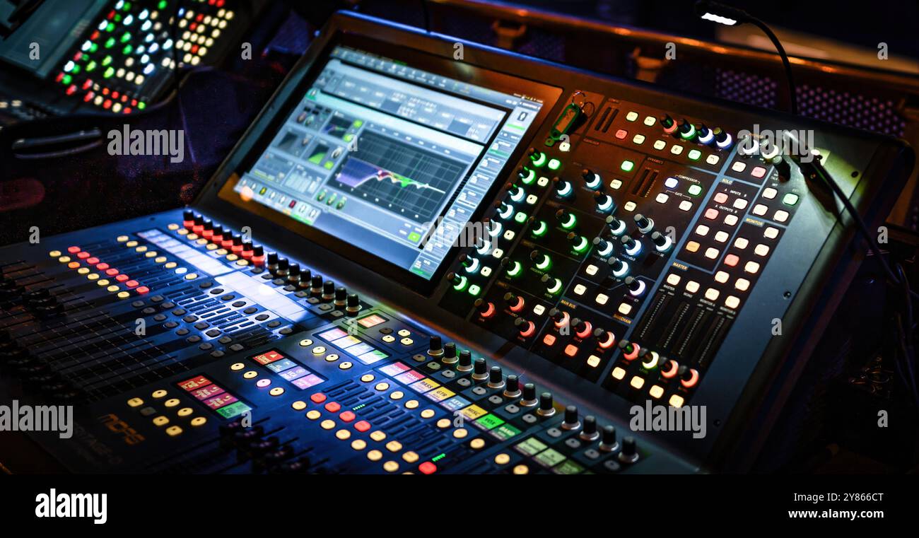 Professional sound and audio adjusting control panel with buttons ...