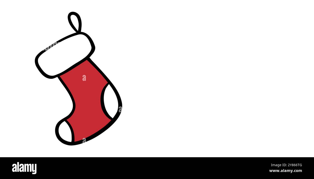 Red Christmas stocking with a white cuff, doodle style vector ...