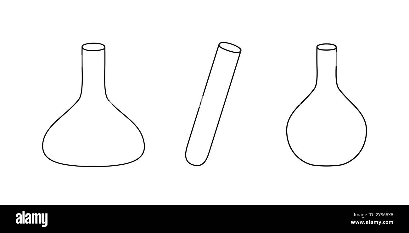 Set of chemical flasks, doodle style flat vector outline illustration ...