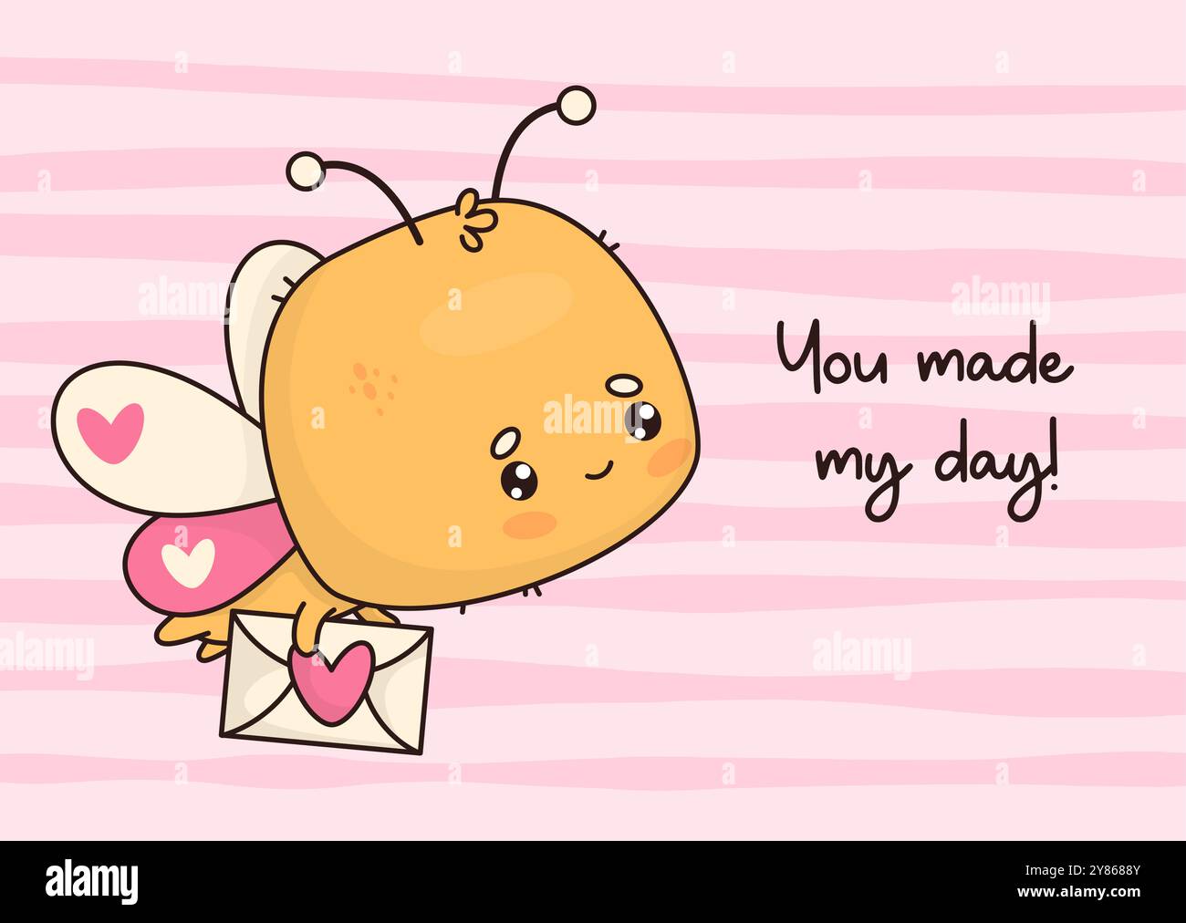 Funny thank you card. Cute butterfly kawaii character insect with ...