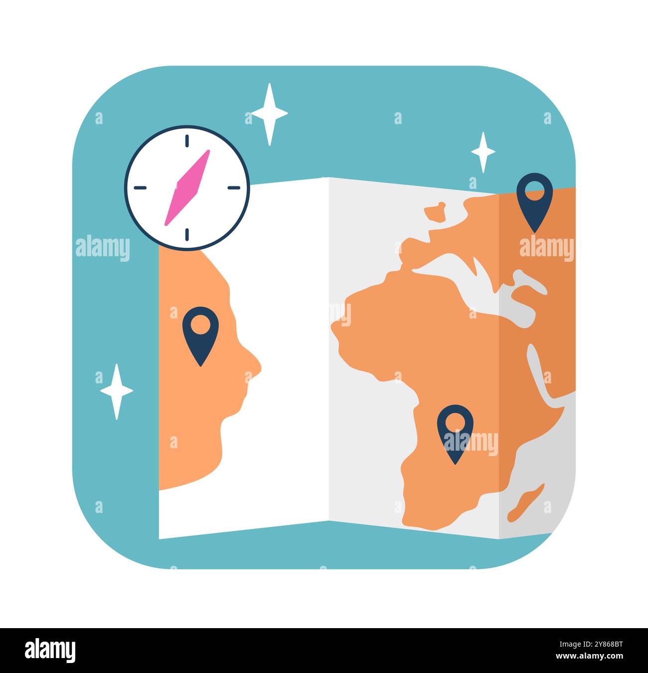 Geography supply sticker. World map with compass. Education and ...