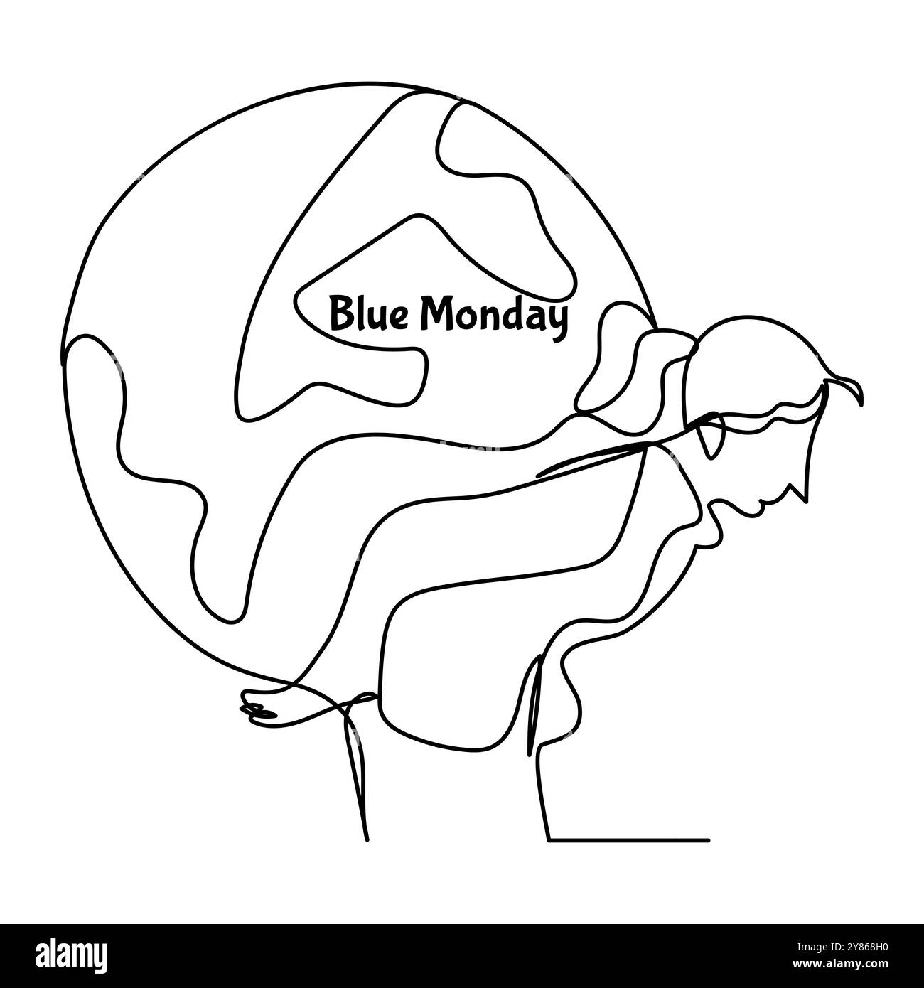 One continuous line drawing of Blue Monday concept Doodle vector ...
