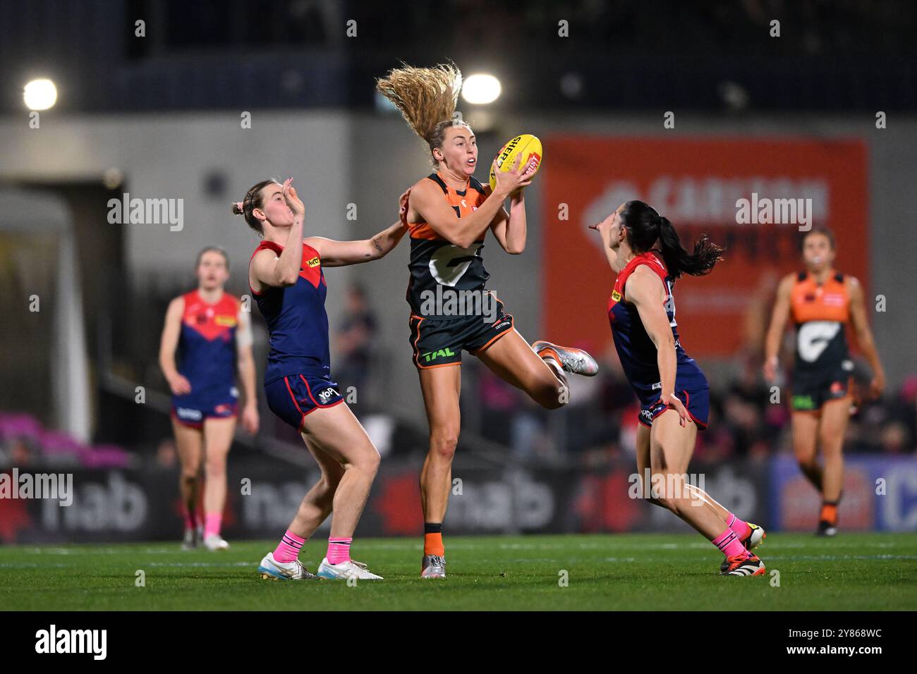 Melbourne, Australia. 03rd Oct, 2024. Tarni Evans of the Giants marks ...