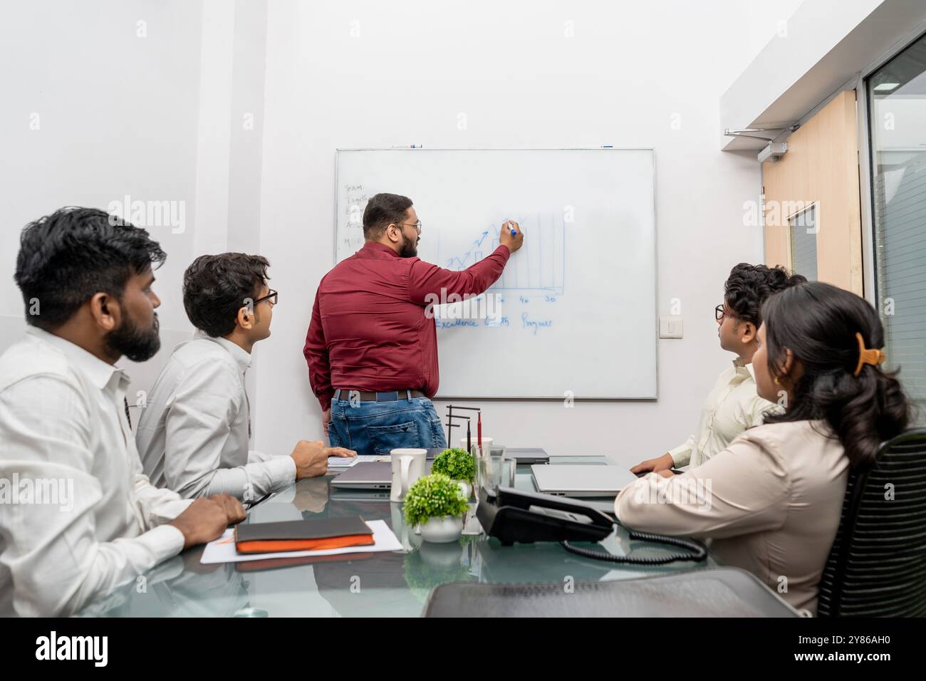 Corporate Training Session: Manager Engaging Team with Whiteboard in ...