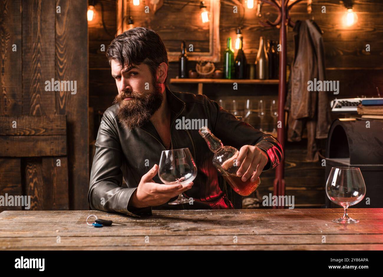 Do not drive drunk. Stop drinking. Handsome man holding a glass of ...